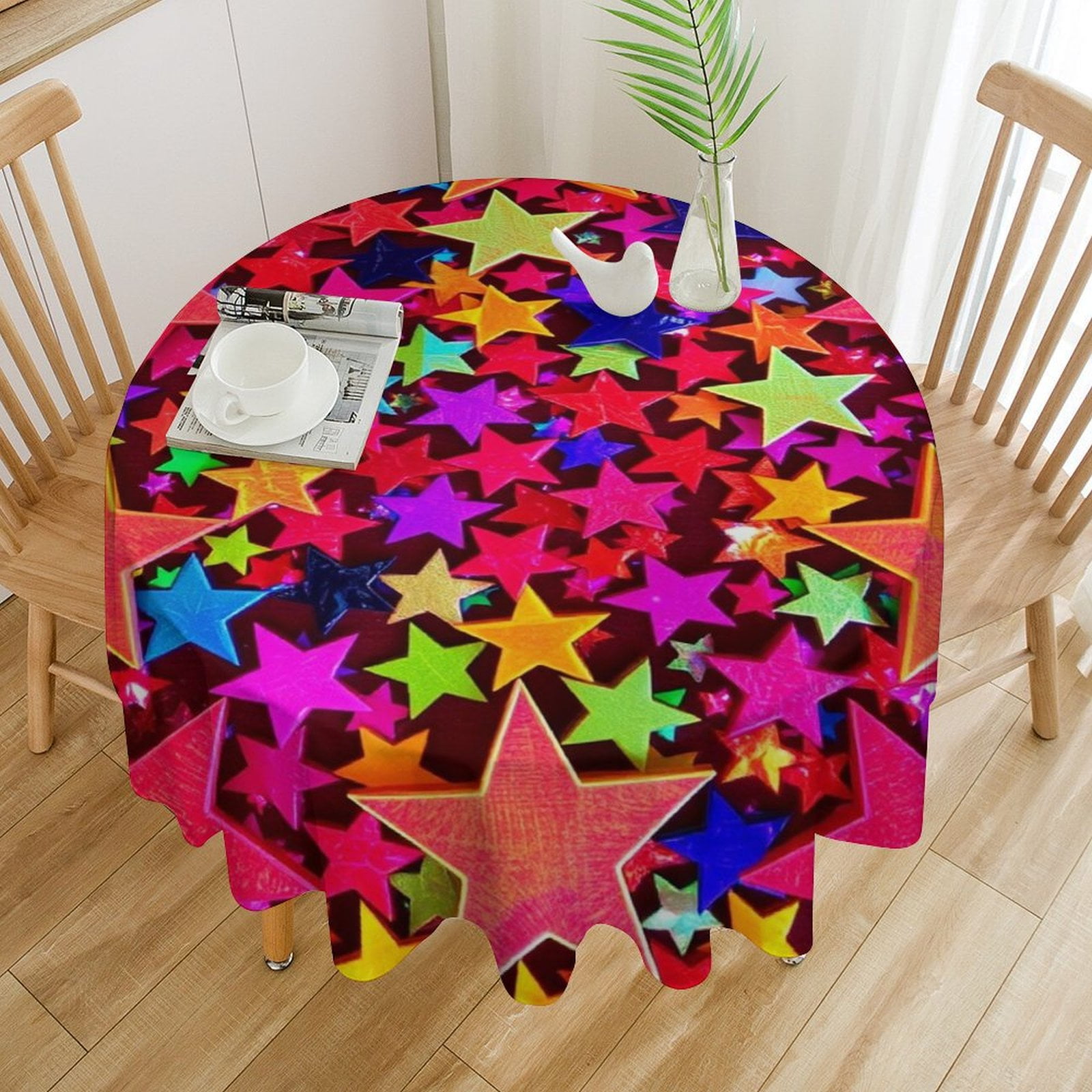 Colored Stars Table Cloth Round PVC Wedding Kitchen Dining Desk Table ...