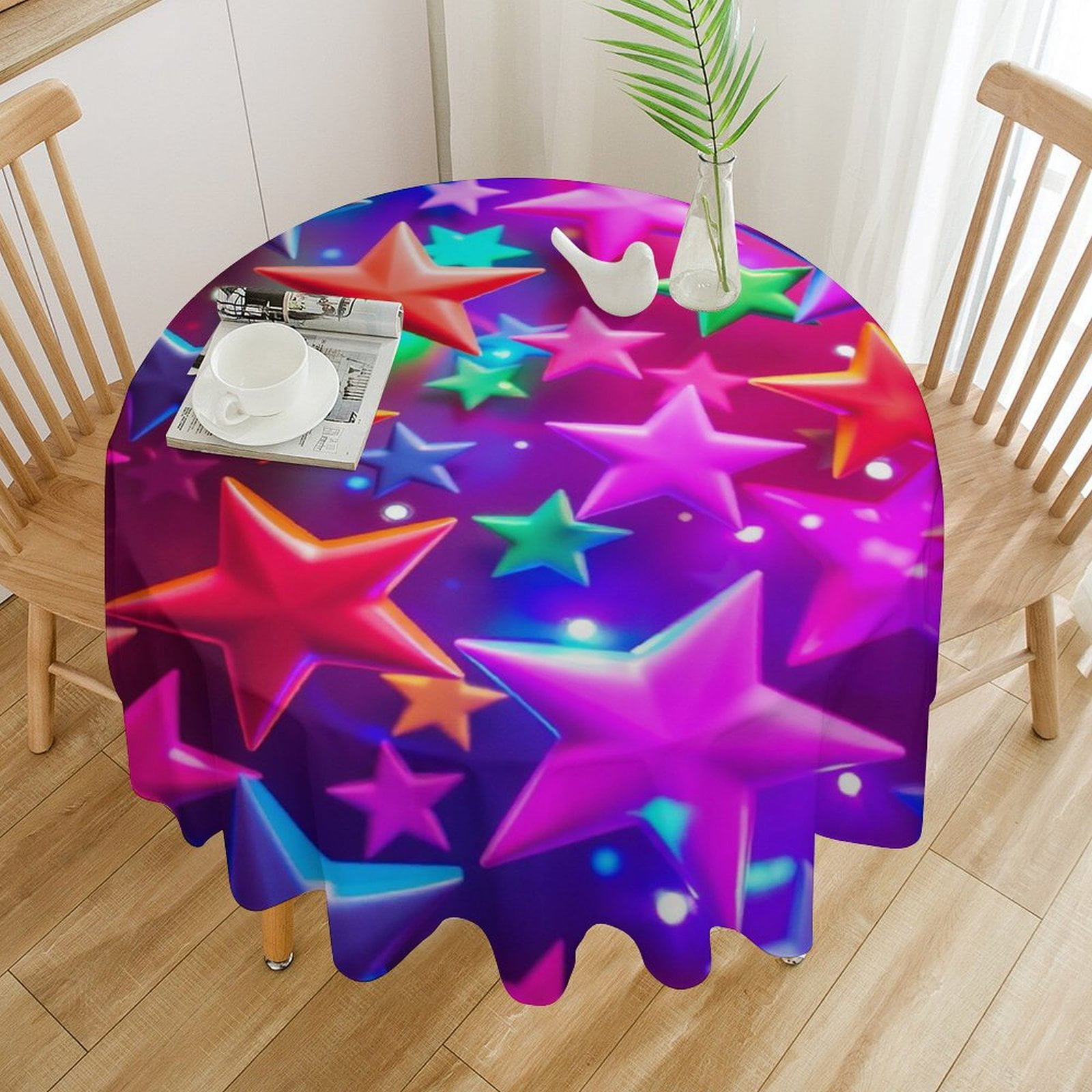 Colored Stars Table Cloth Round PVC Wedding Kitchen Dining Desk Table ...