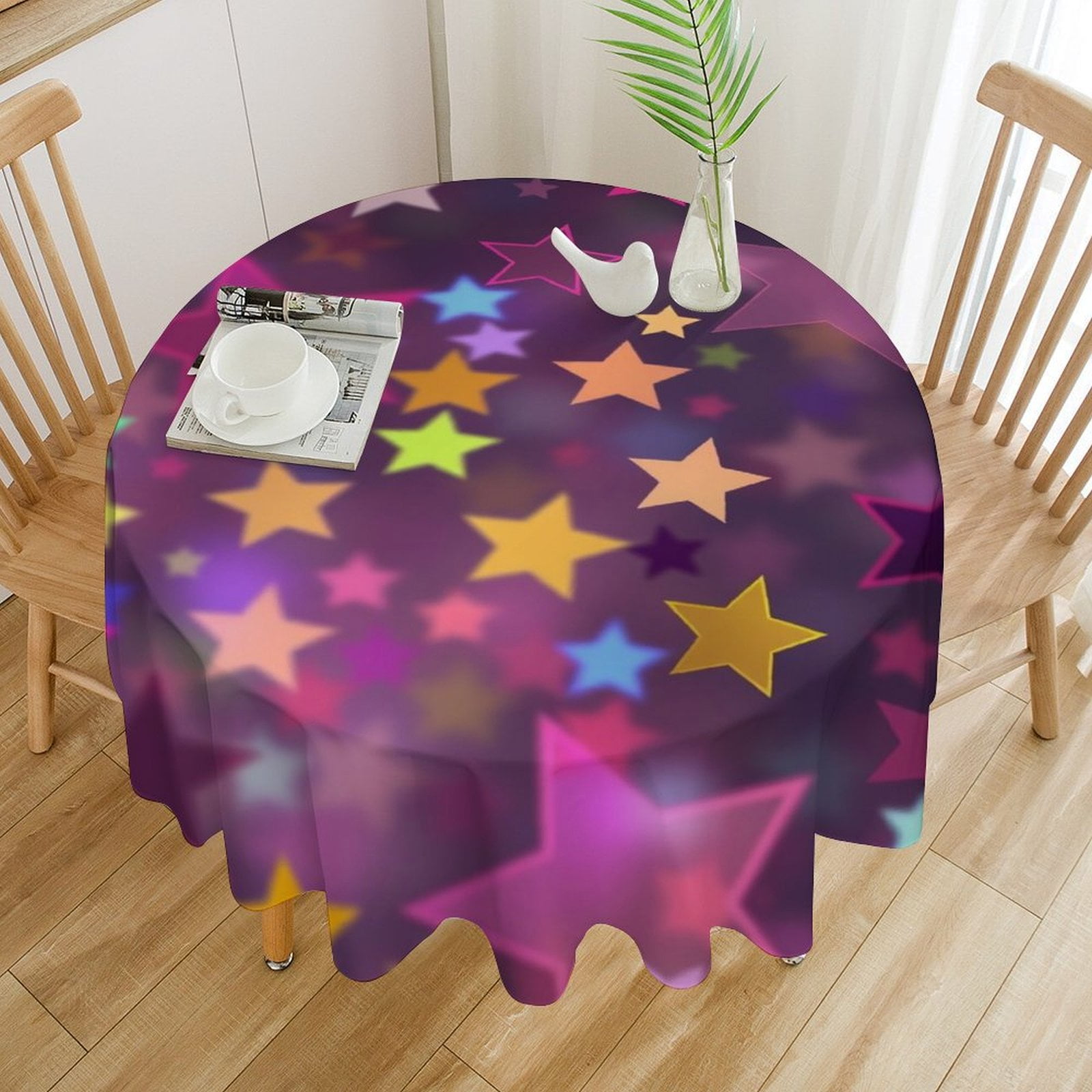 Colored Stars Tablecloth Round Washable Polyester Tablecloth For ...