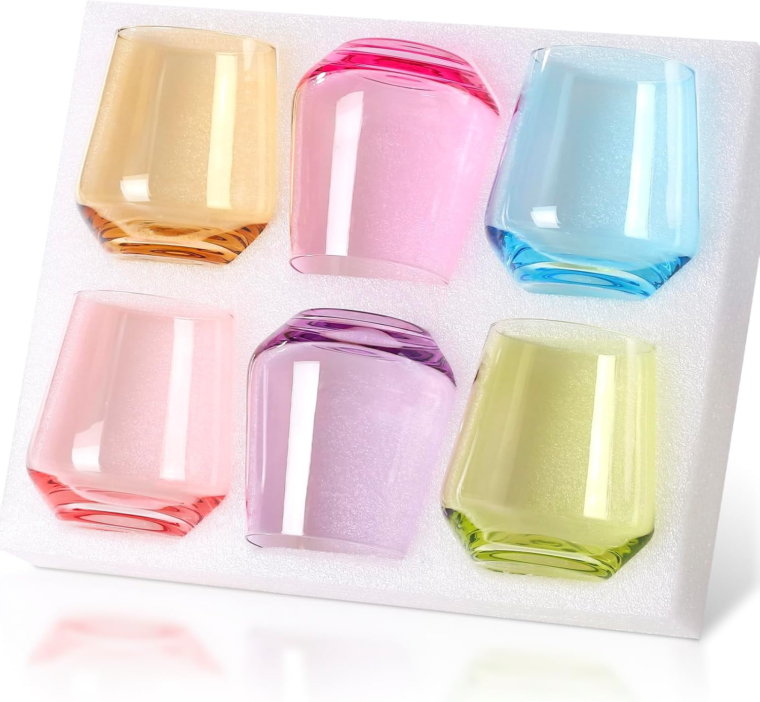 Colored Stemless Wine Glasses Set of 6, Multi color Wine Glasses14oz ...