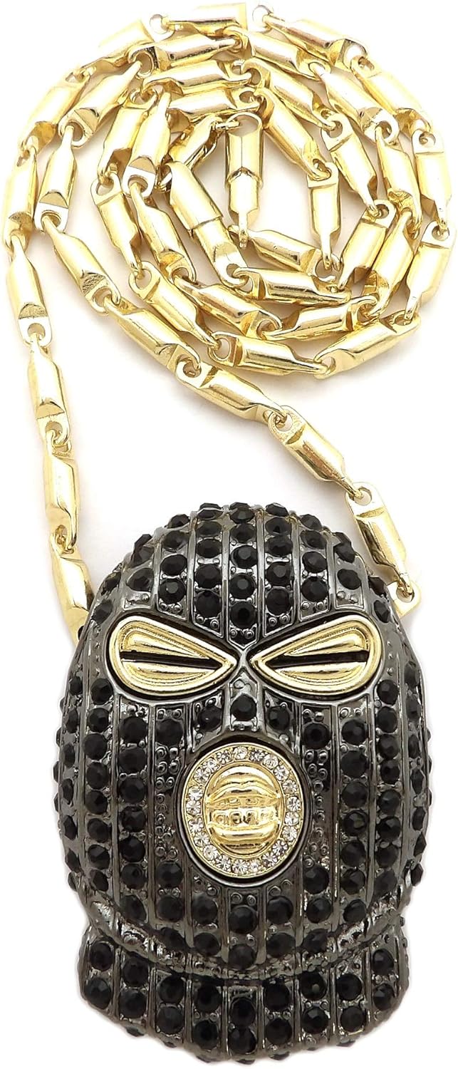 Colored Stone Stud Full Face Ski Mask Man Pendant with 4mm 24