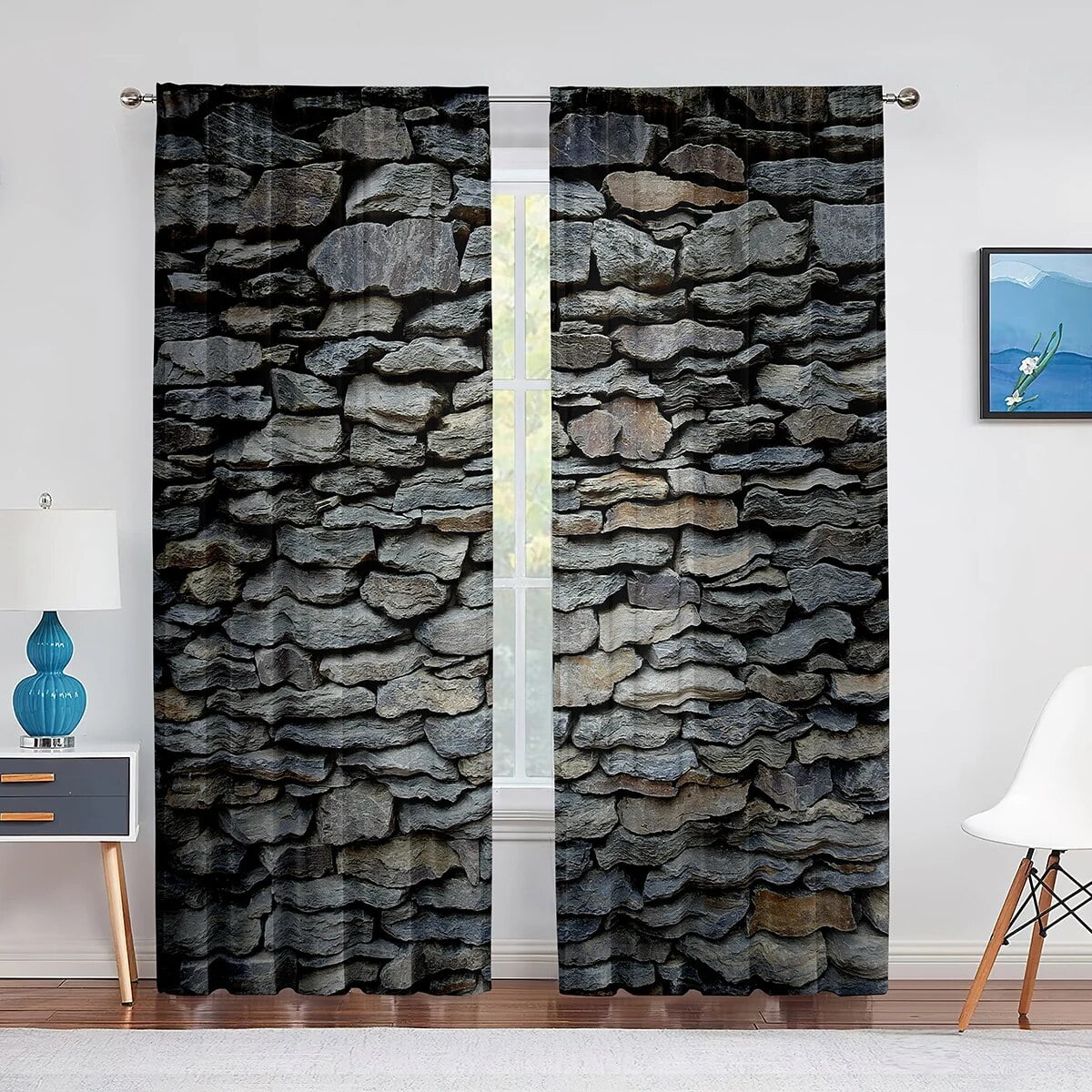 Colored Stone Wall Surface Texture Tulle Curtains for Living Room ...