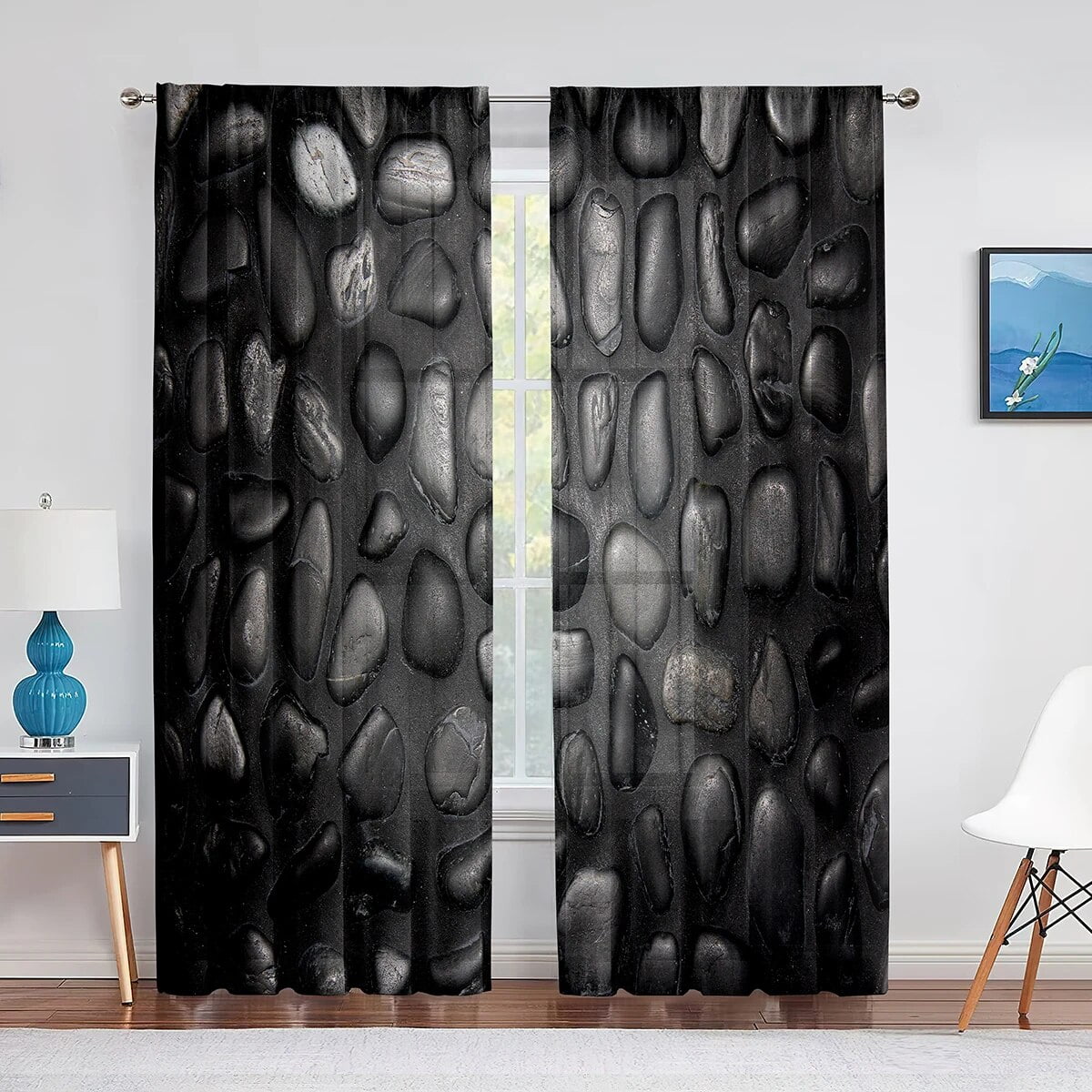 Colored Stone Wall Surface Texture Tulle Curtains for Living Room ...