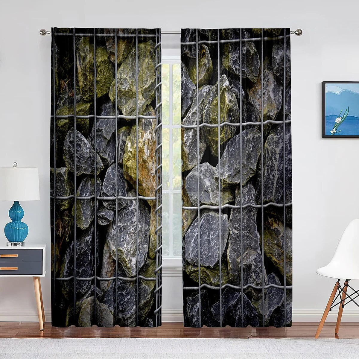 Colored Stone Wall Surface Texture Tulle Curtains for Living Room ...