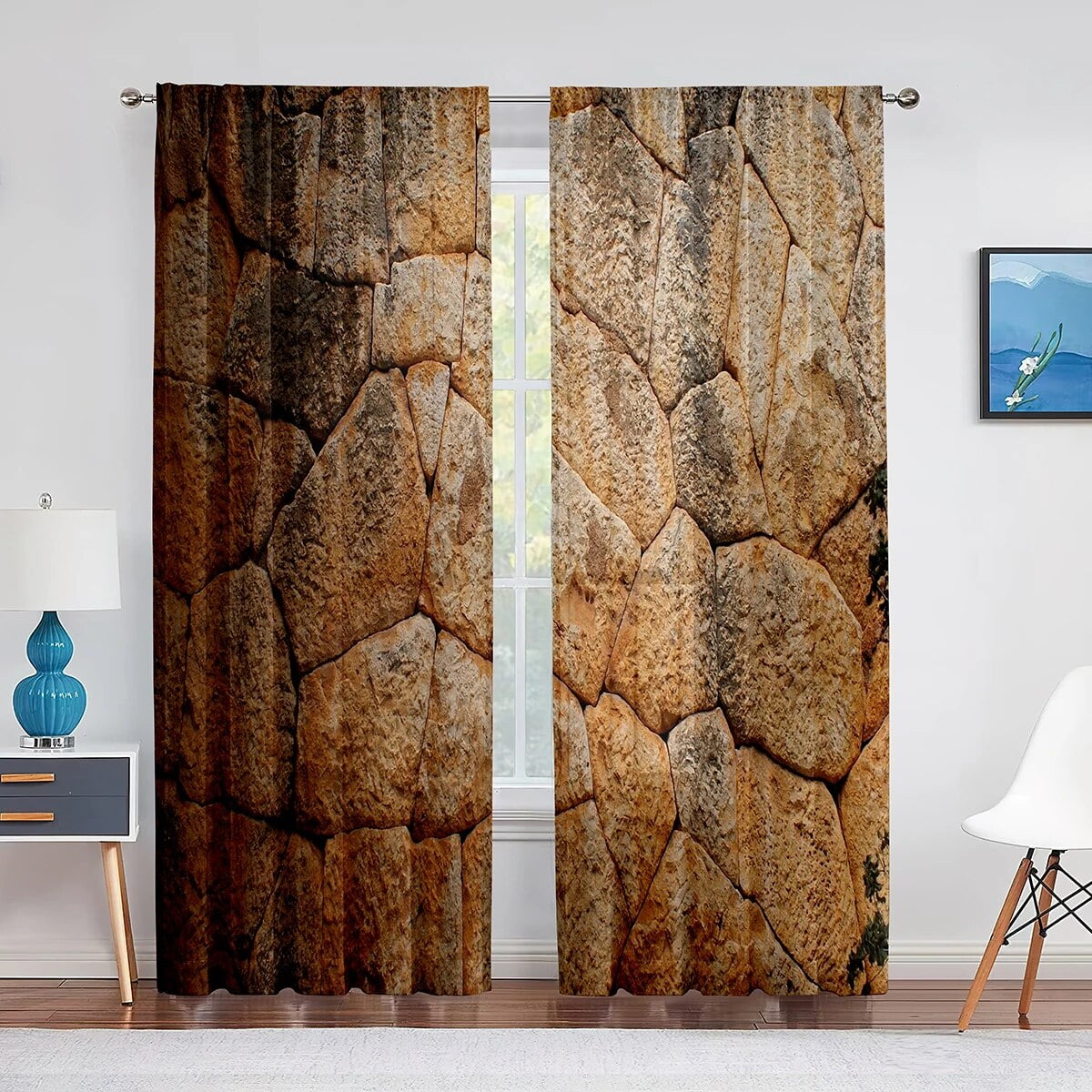 Colored Stone Wall Surface Texture Tulle Curtains for Living Room ...