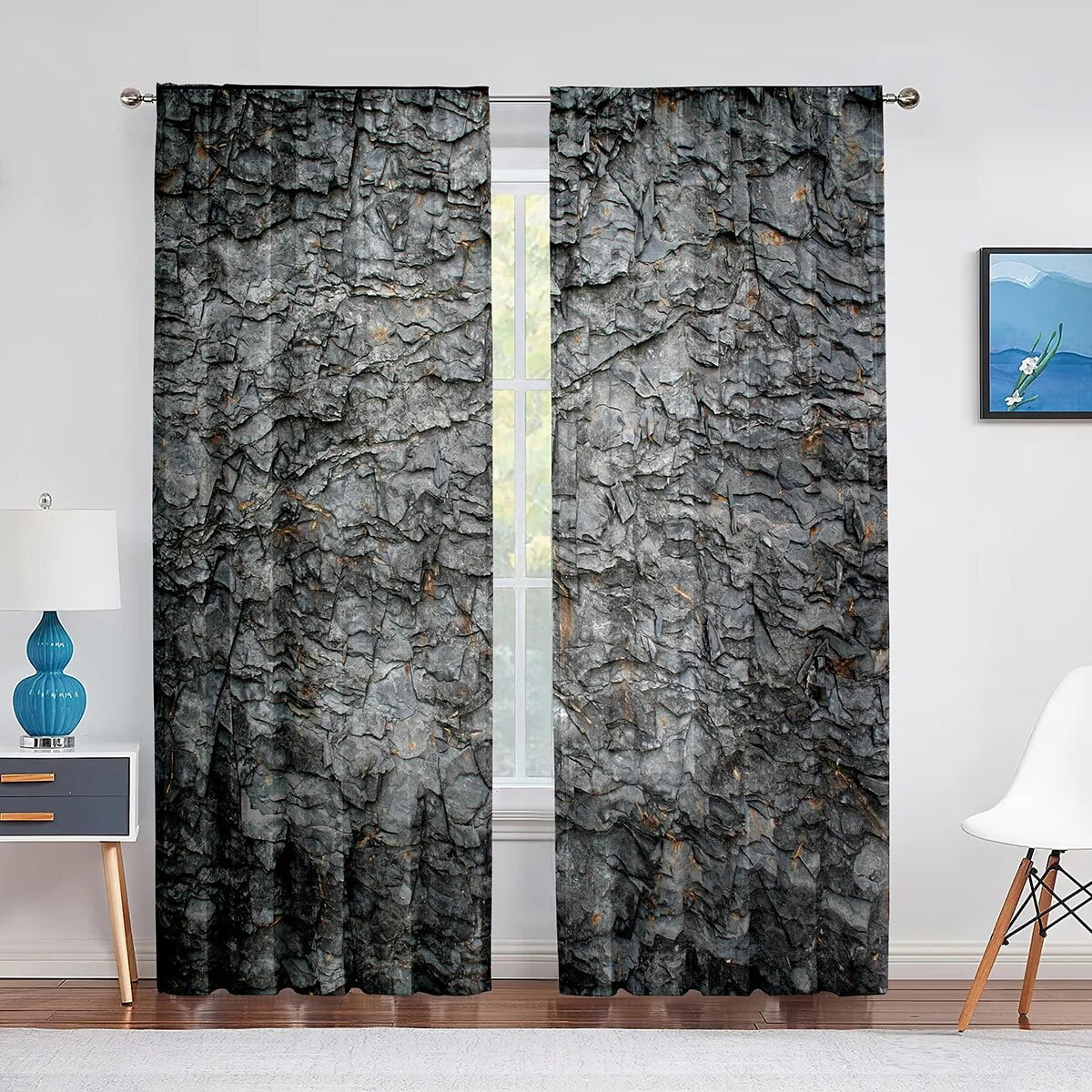 Colored Stone Wall Surface Texture Tulle Curtains for Living Room ...