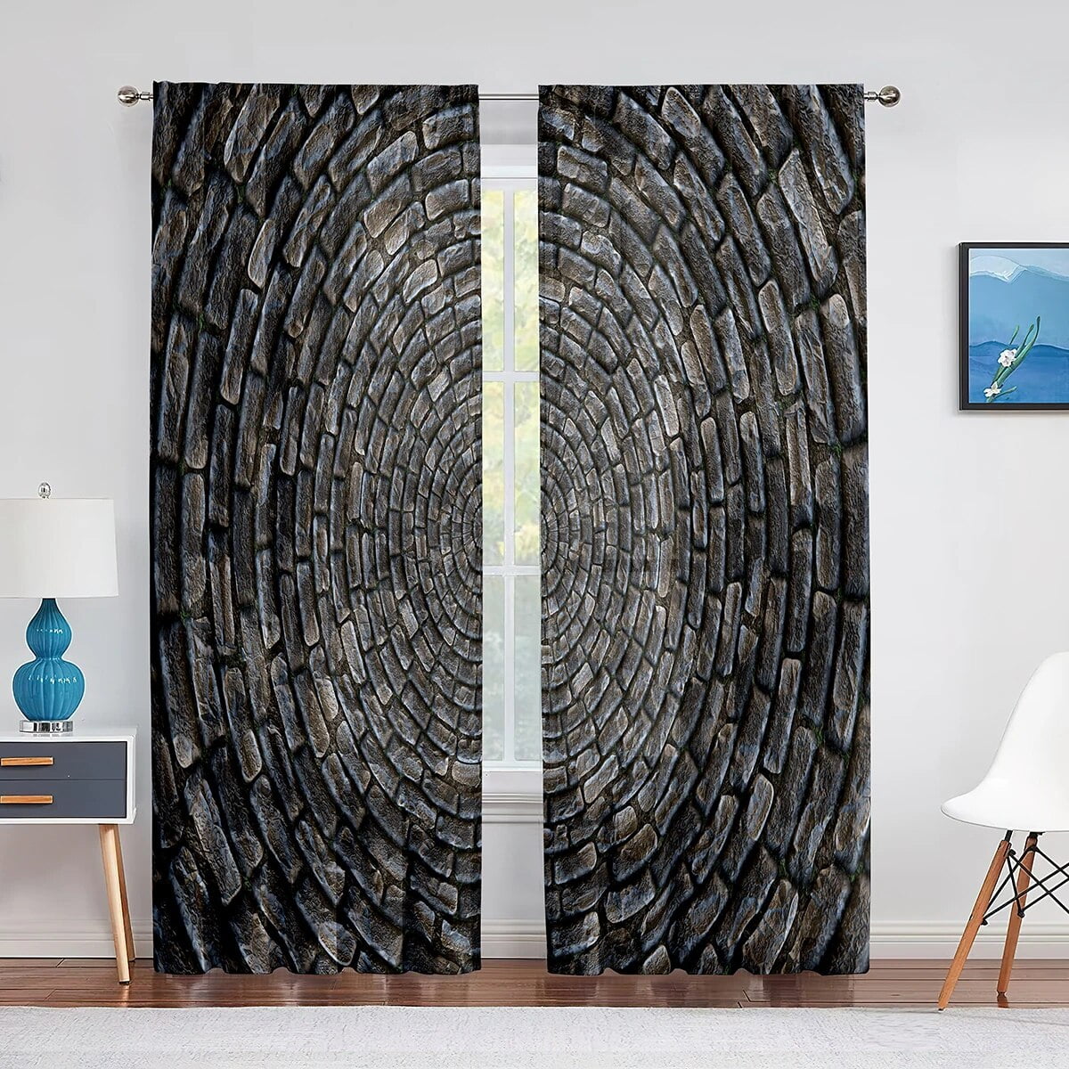 Colored Stone Wall Surface Texture Tulle Curtains for Living Room ...