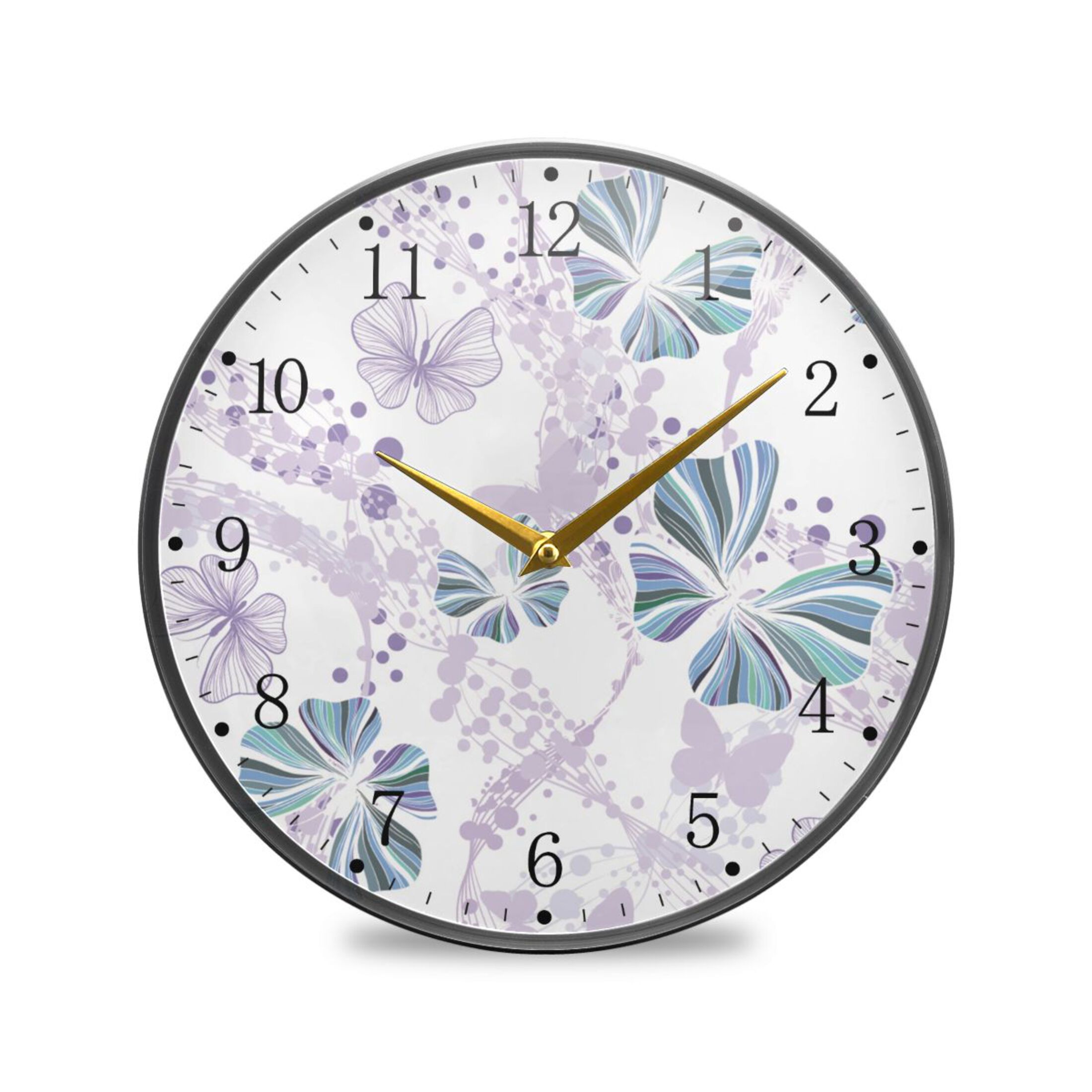 Colored Striped Butterfly Acrylic Wall Clocks Quiet Round Clock Battery ...