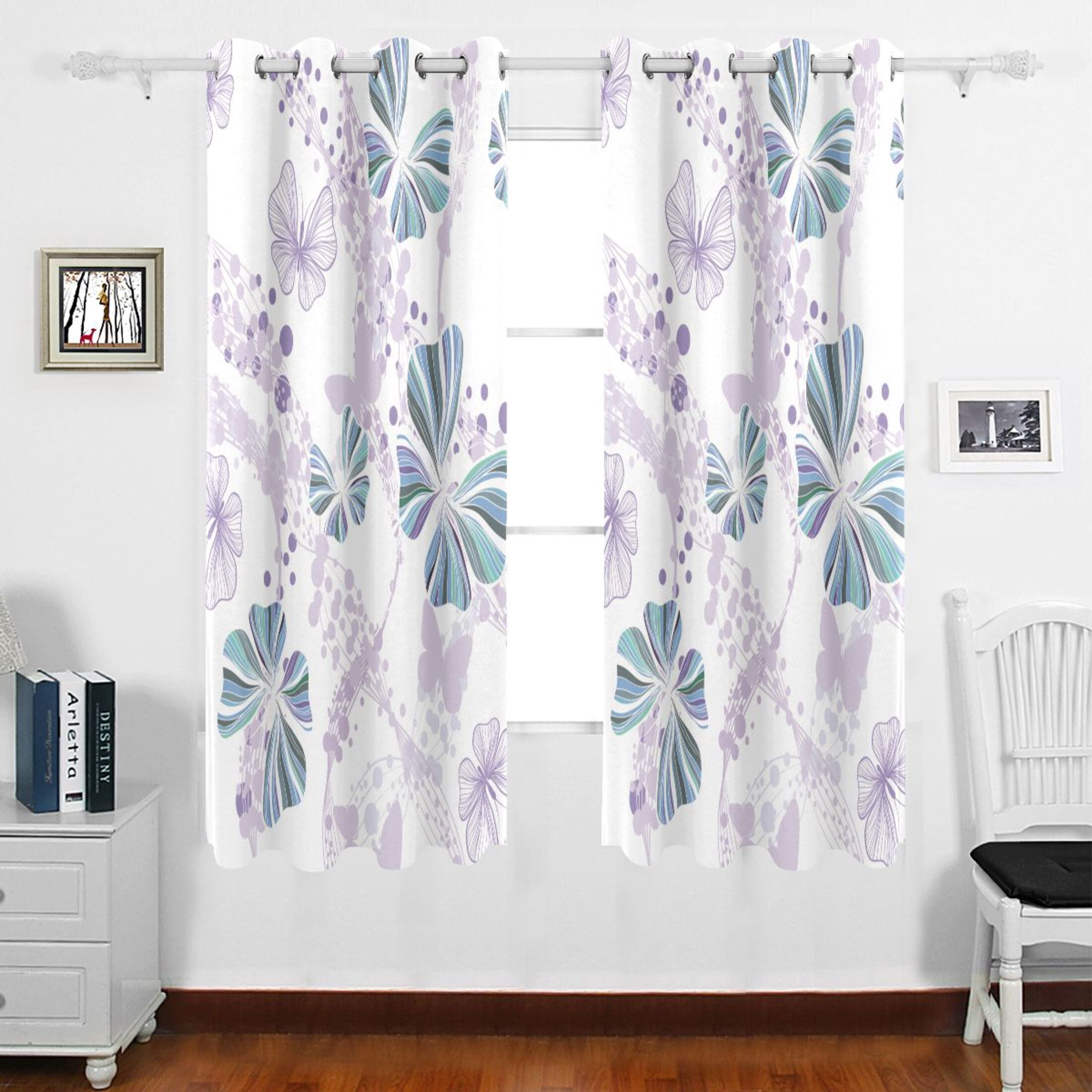 Colored Striped Butterfly Grommet Blackout Curtains Thermal Insulated ...