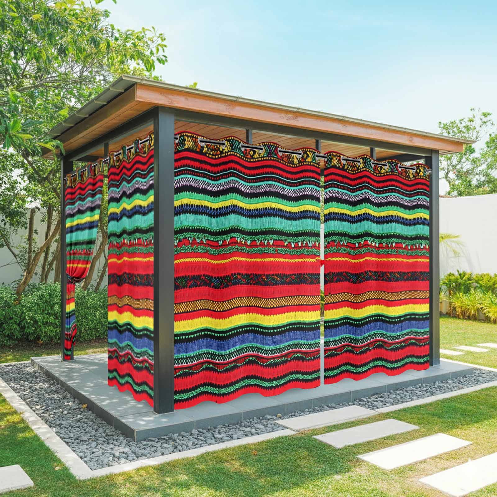 Colored Stripes Outdoor Curtains for Patio, Ethnic Style Abstract ...