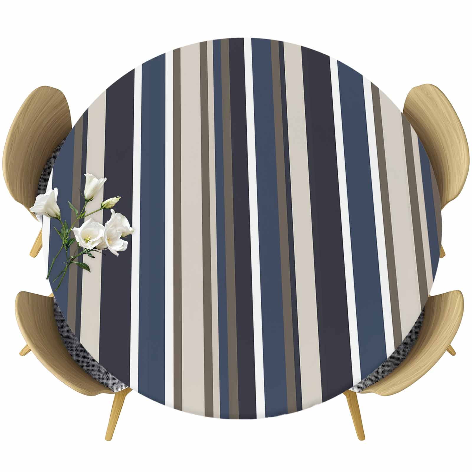 Colored Stripes Round Fitted Tablecloth with Elastic Edge, Abstract ...