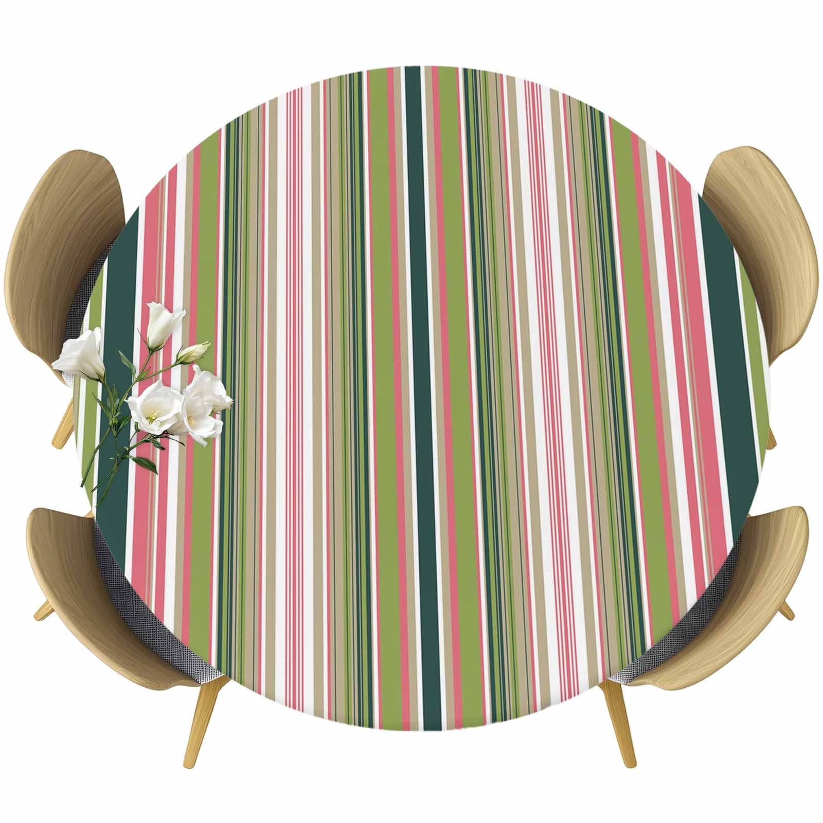Colored Stripes Round Fitted Tablecloth with Elastic Edge, Abstract ...