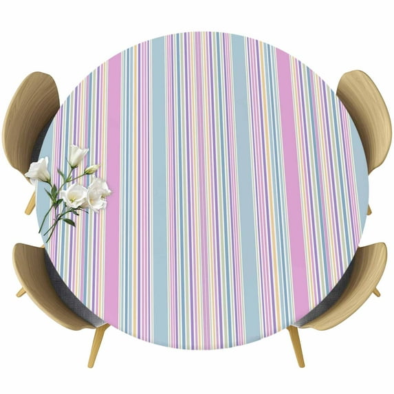 Colored Stripes Round Fitted Tablecloth with Elastic Edge, Abstract ...