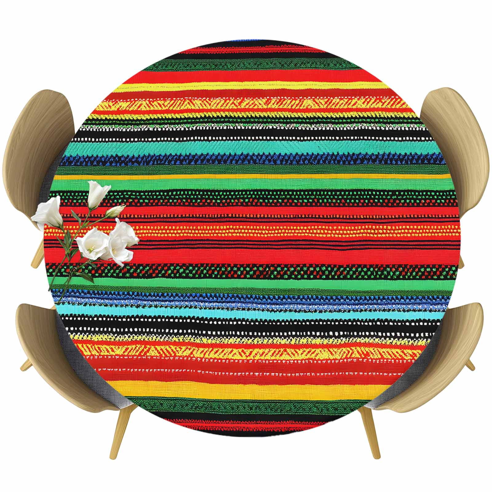 Colored Stripes Round Tablecloth 45-54 Inch Round Fitted Table Cloth ...