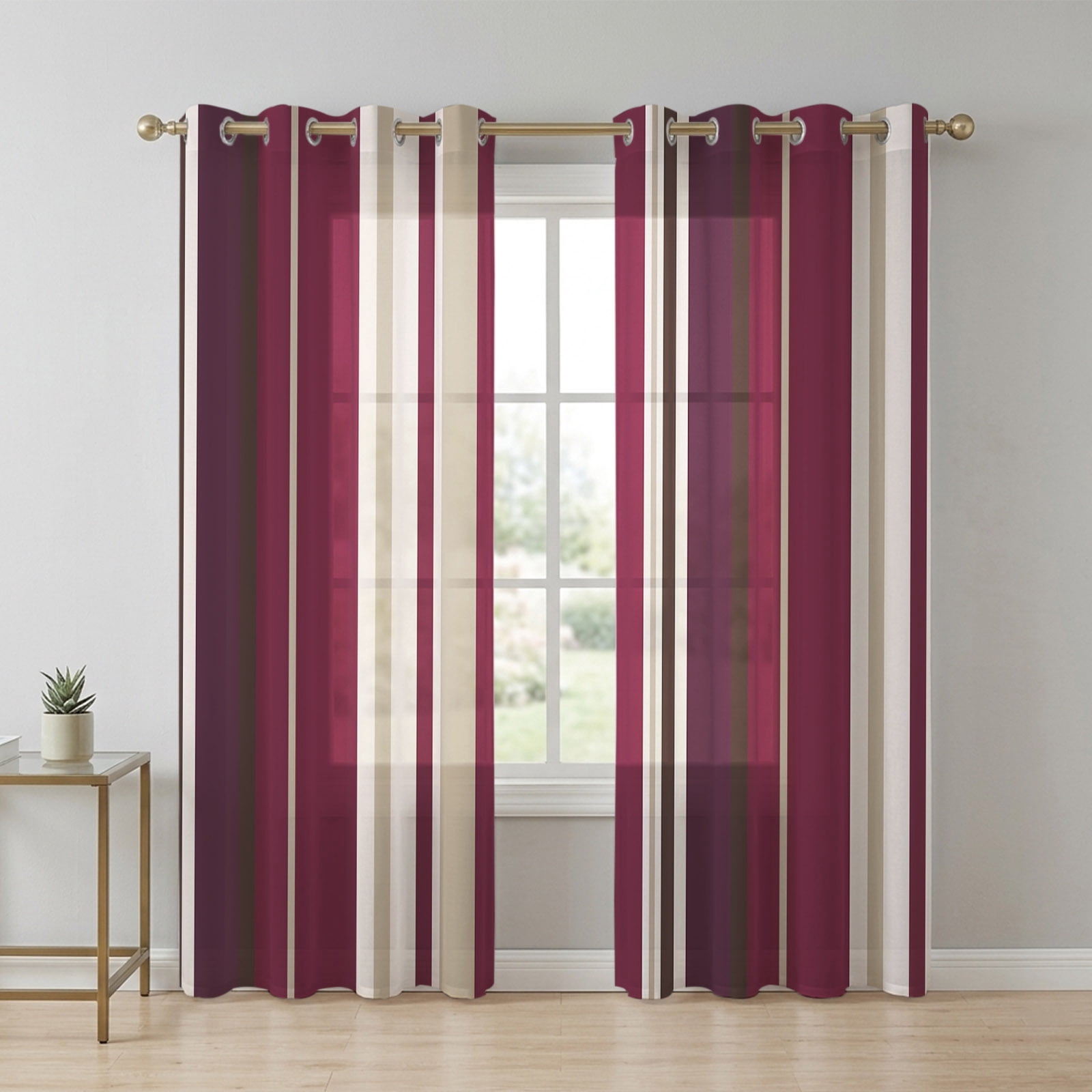 Colored Stripes Sheer Curtains 90 Inch Long 2 Panels, Abstract Purple ...