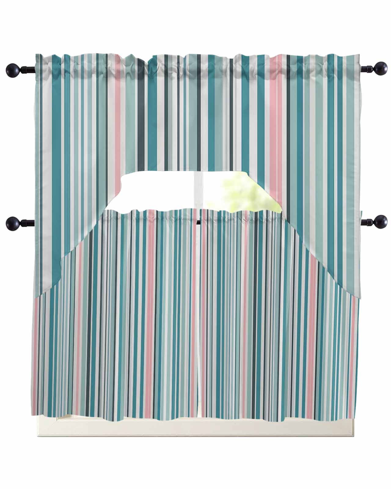Colored Stripes Swag Curtains for Living Room/Bedroom Windows, Modern ...