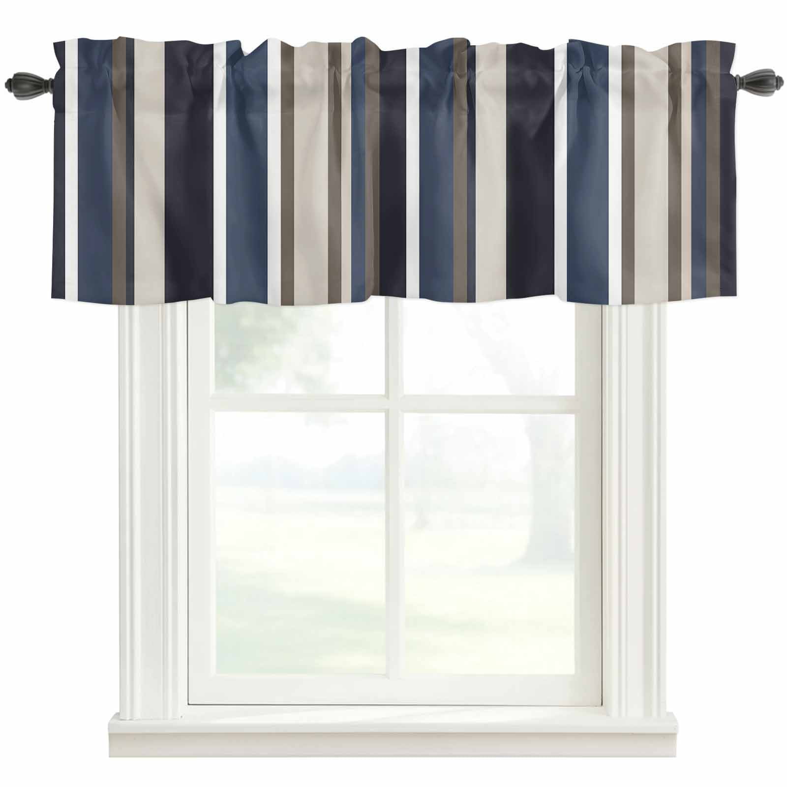 Colored Stripes Valances for Windows Abstract Blue Beige Vertical ...