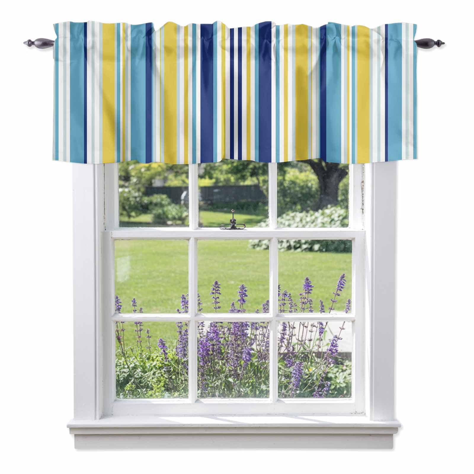 Colored Stripes Valances for Windows Abstract Blue Yellow Vertical ...
