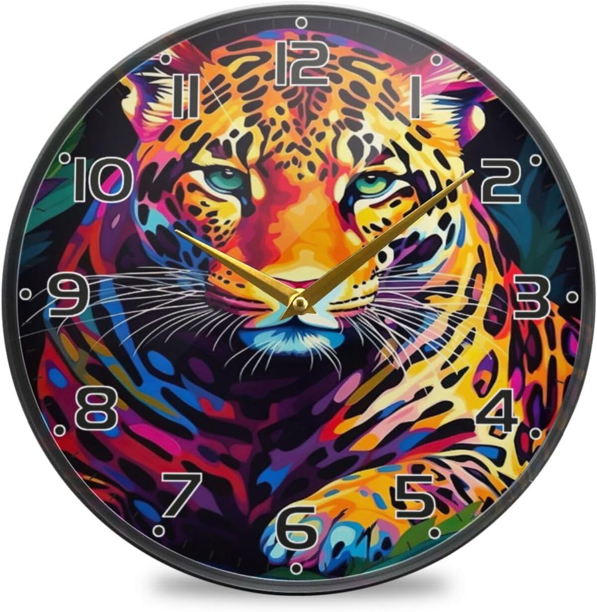 Colored Tiger Wall Clock Round Silent Non Ticking Battery Operated ...