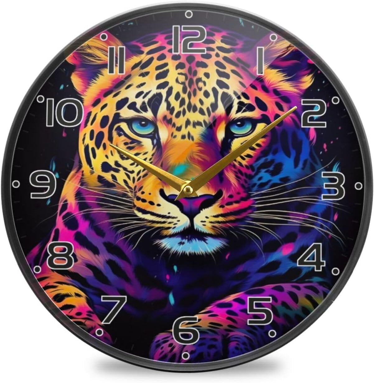 Colored Tiger Wall Clock Round Silent Non Ticking Battery Operated ...