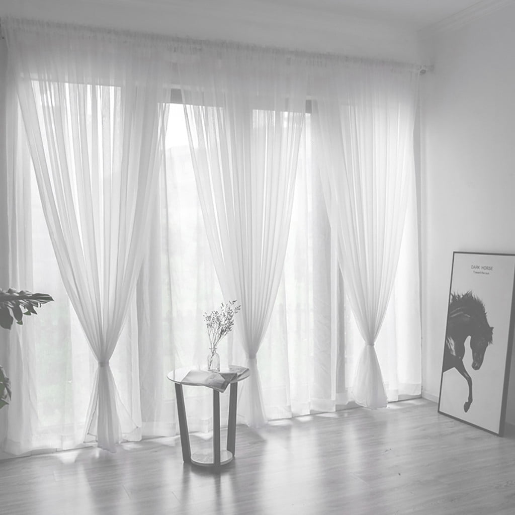 Colored Trilon Curtain Single Panel Rod 200X100Cm (Hxw) White,Leaves Sheer Curtain Tulle Window ...
