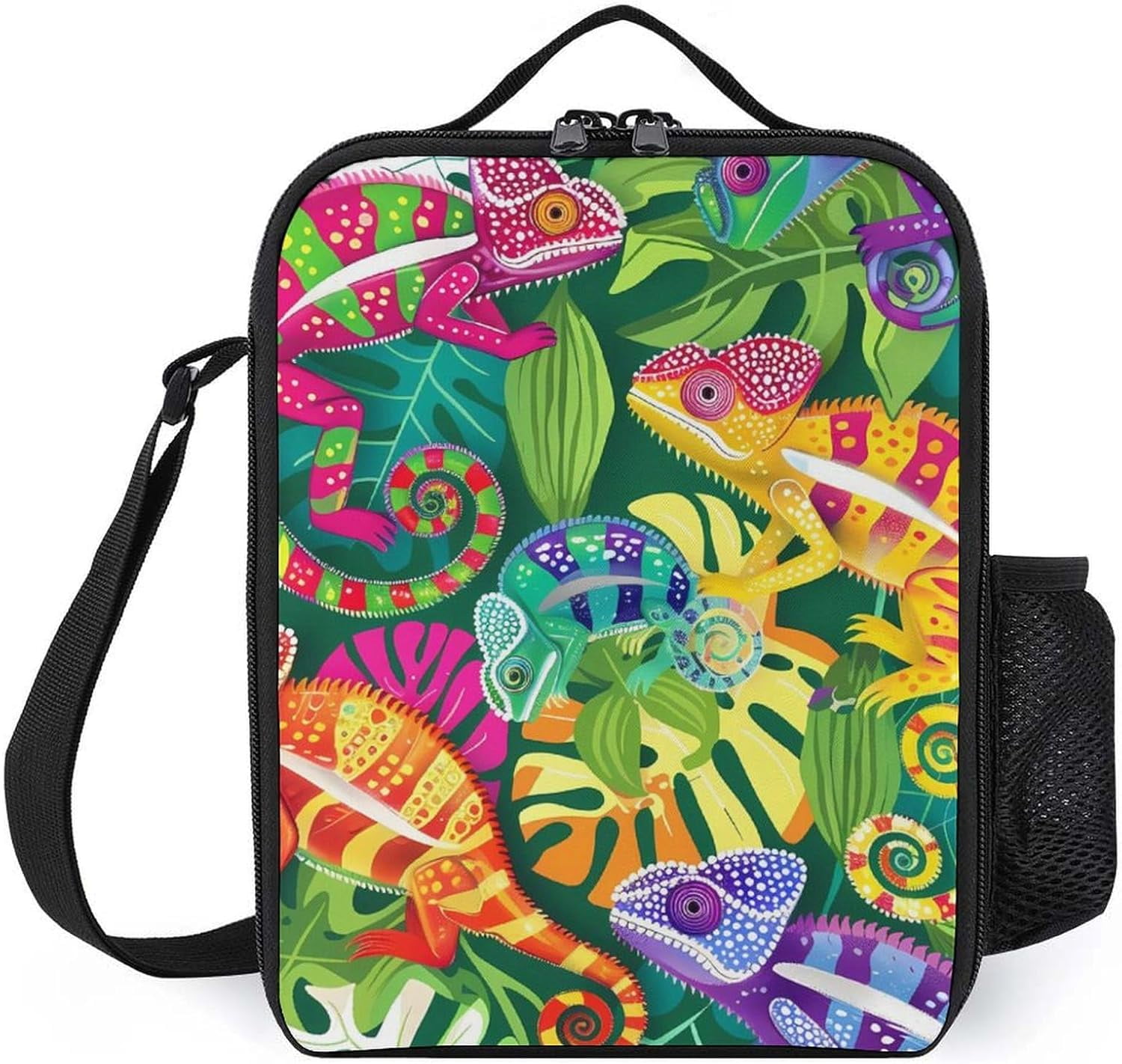 Colored Tropical Chameleons Insulated Lunch Bag Portable Lunch Box ...