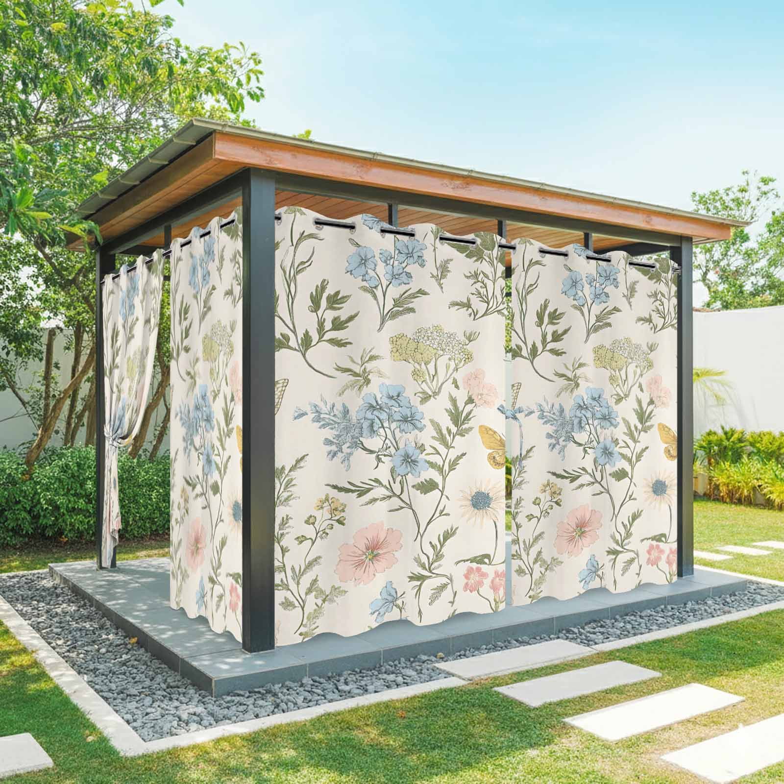 Colored Wildflowers Outdoor Curtains for Patio Waterproof, Butterfly ...