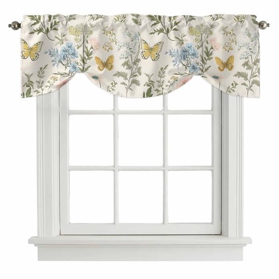 Colored Wildflowers Tie Up Valance for Windows, Butterfly Leaf Linen ...