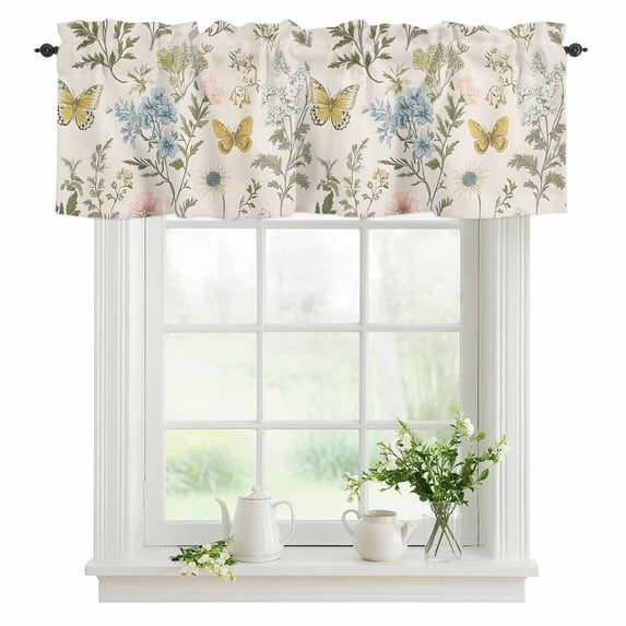 Colored Wildflowers Valances for Windows, Butterfly Leaf Linen Texture ...