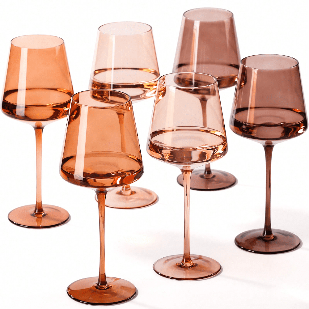 Colored Wine Glasses Set Of 6-18oz[Hand Blown] Brown Wine Glasses With ...