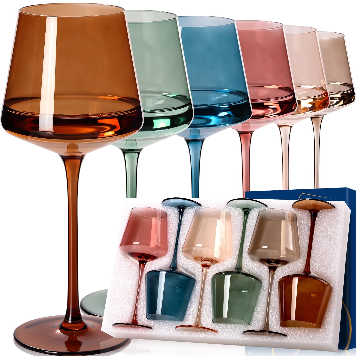 Physkoa Colored Wine Glasses Set of 6 - 18 OZ Hand Blown Crystal ...