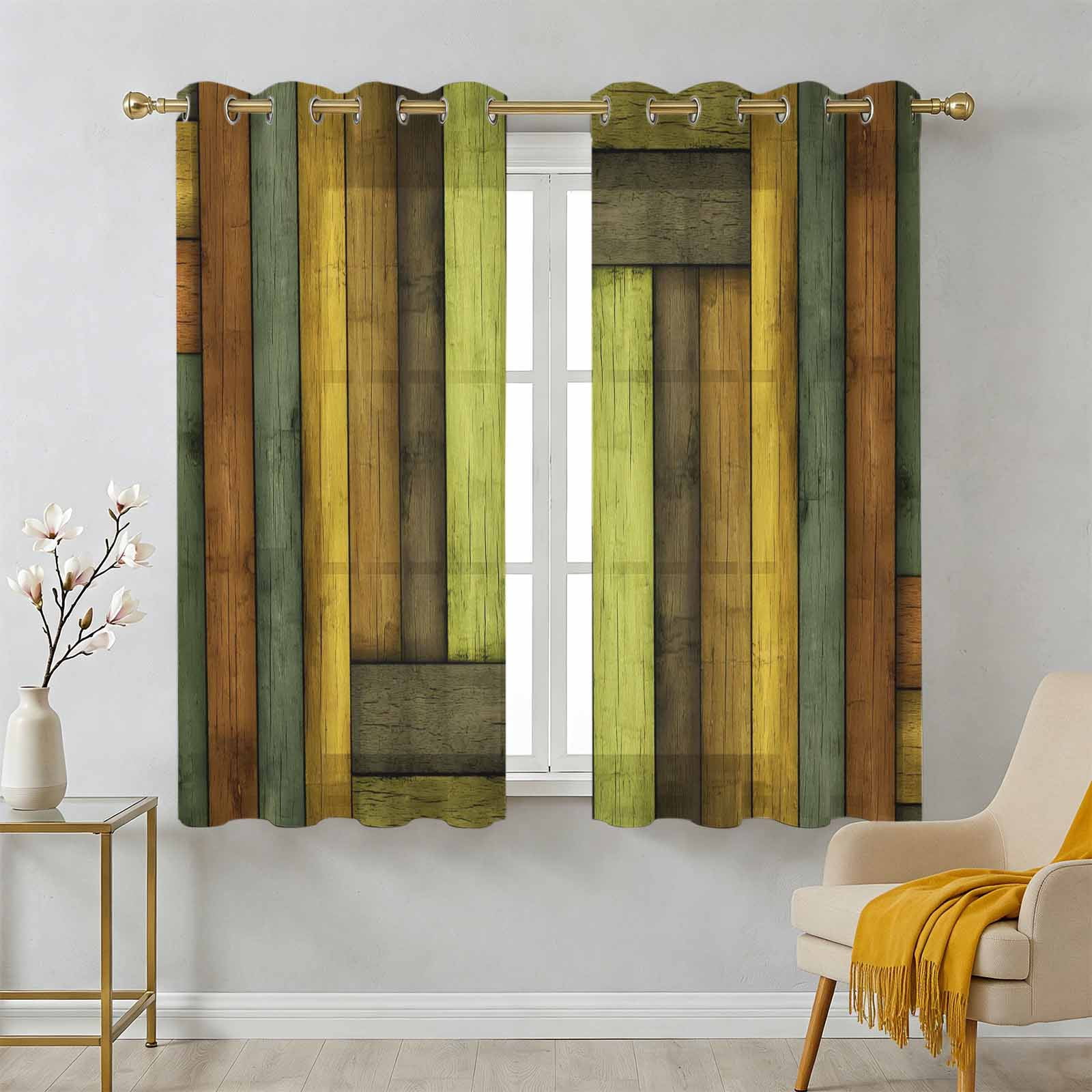 Colored Wood Grain Sheer Curtains 45 Inch Long 2 Panels, Orange Green ...