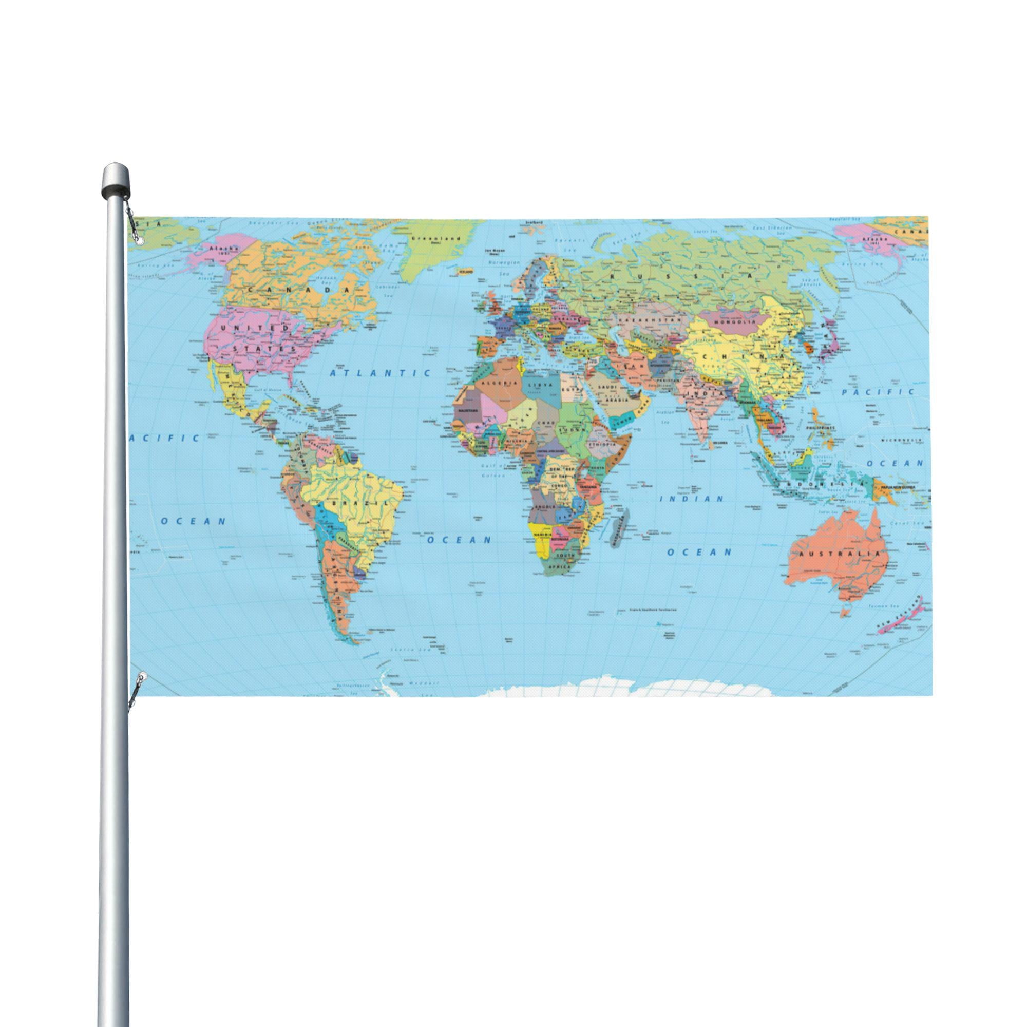 Colored World Map Flag Home Garden Flag Banner Breeze Banner Sign Flags ...