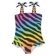 Colored Zebra Pattern Girls' One-Piece Swimsuit Bowknot Tie Shoulder ...