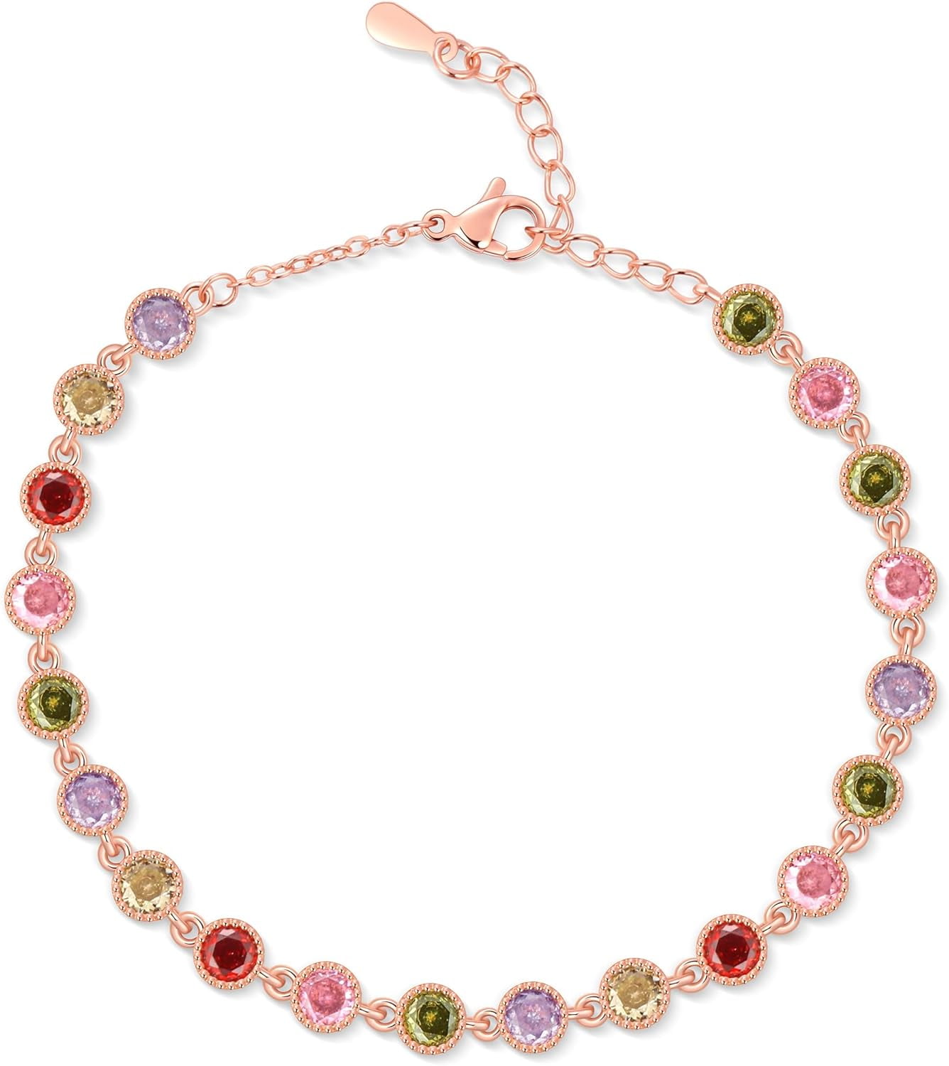 Colored Zircon Adjustable Bracelets Rose Gold Plated Open Charm with ...