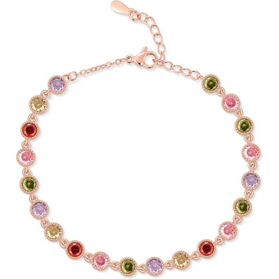 Colored Zircon Adjustable Bracelets Rose Gold Plated Open Charm with ...