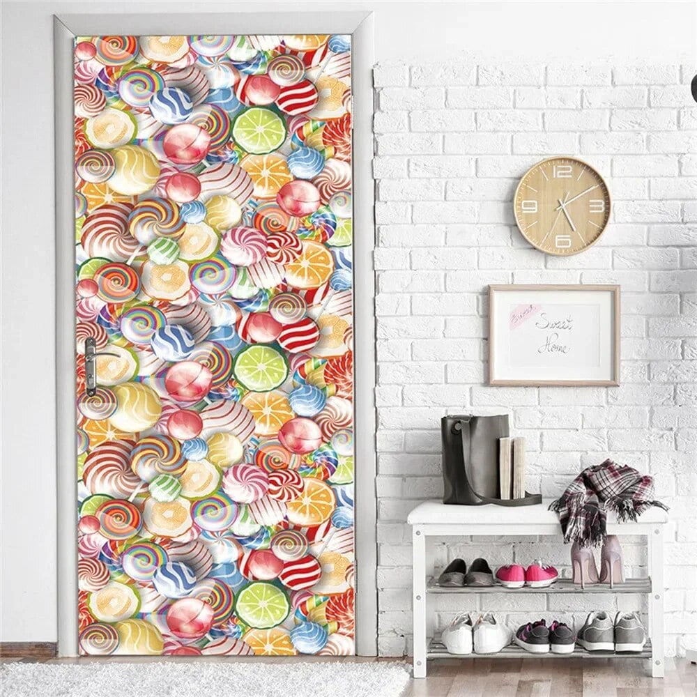 Colored candy door stickers Sweet lollipop wallpaper Decals Self ...