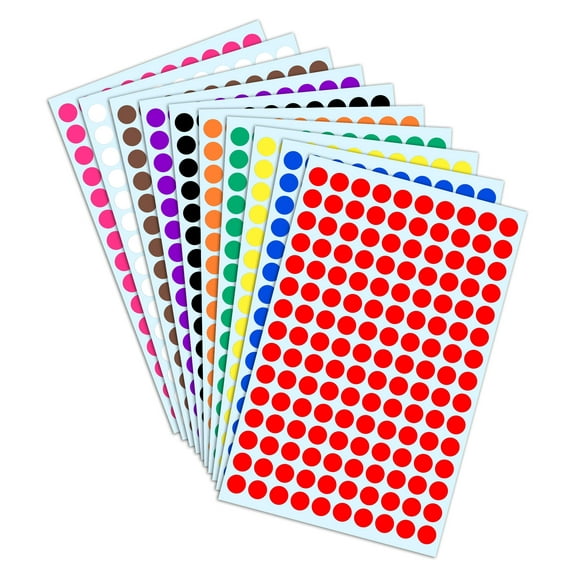 Colored dot labels 3000 count, 10 vibrant colors, 0.375 inch round ...