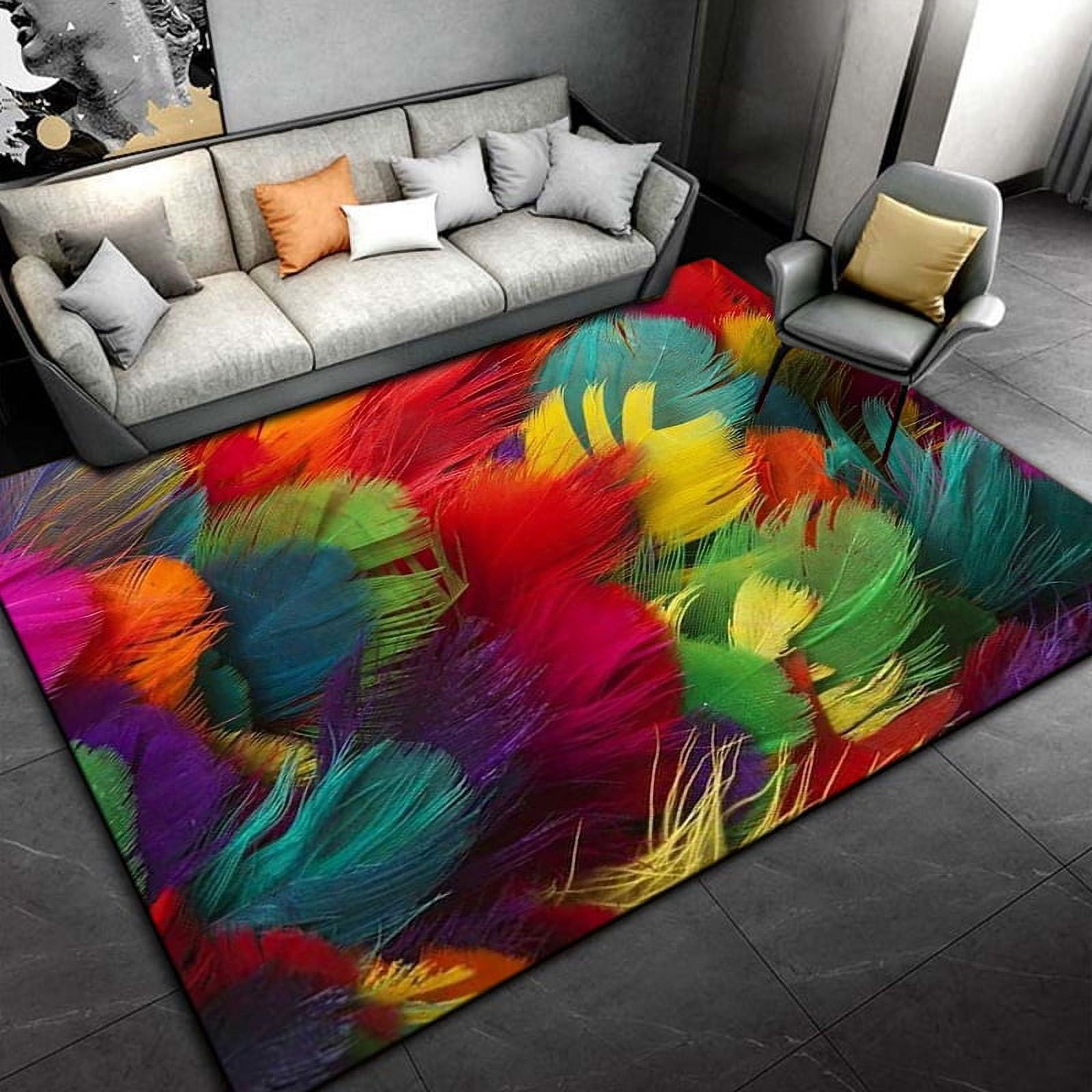 Colored feathers Rugs for Bedroom Fluffy Square Floor Carpets Living ...
