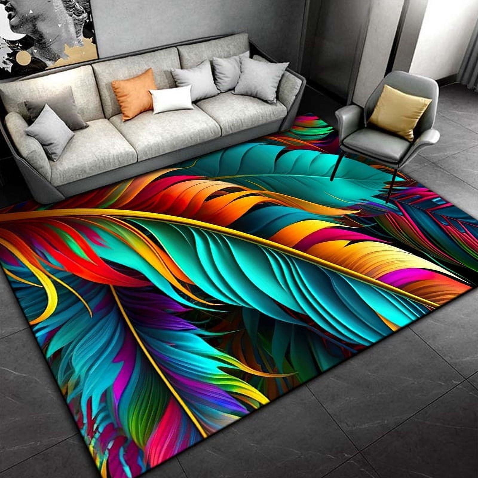 Colored feathers Rugs for Bedroom Fluffy Square Floor Carpets Living ...