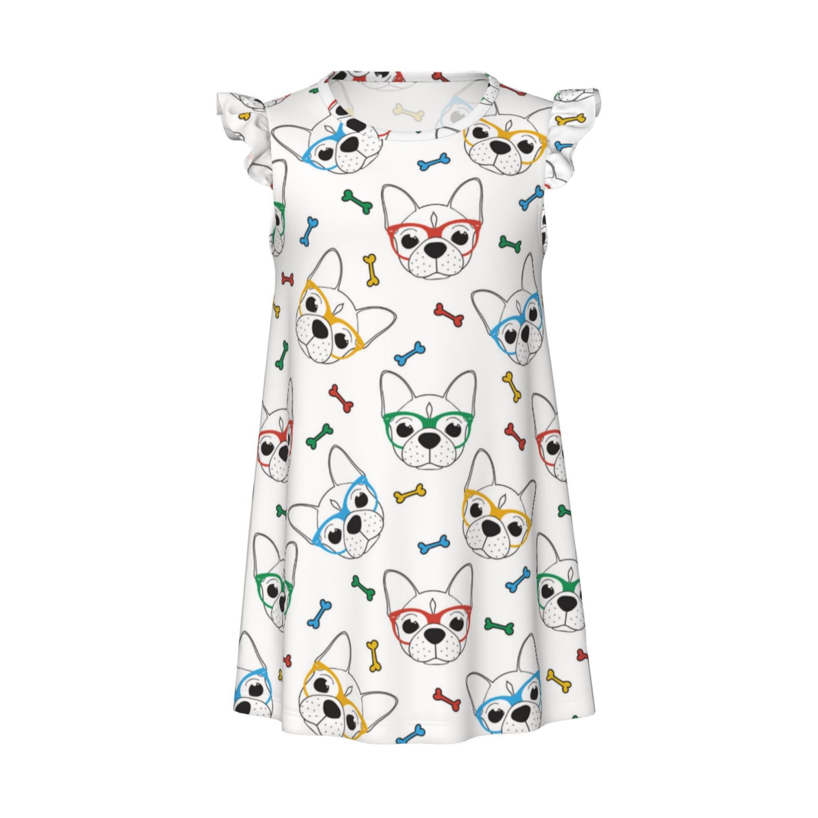 Colored glasses French Bulldog Girls Nightgown, Flutter Short Sleeves ...