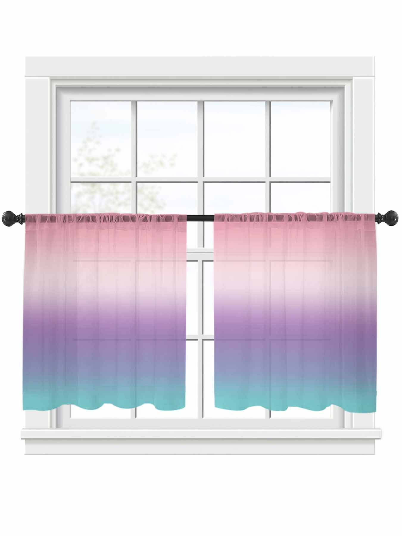 Coloredd Rainbow, Sheer Curtains 54 Inch Length 2 Panels Set, Semi ...