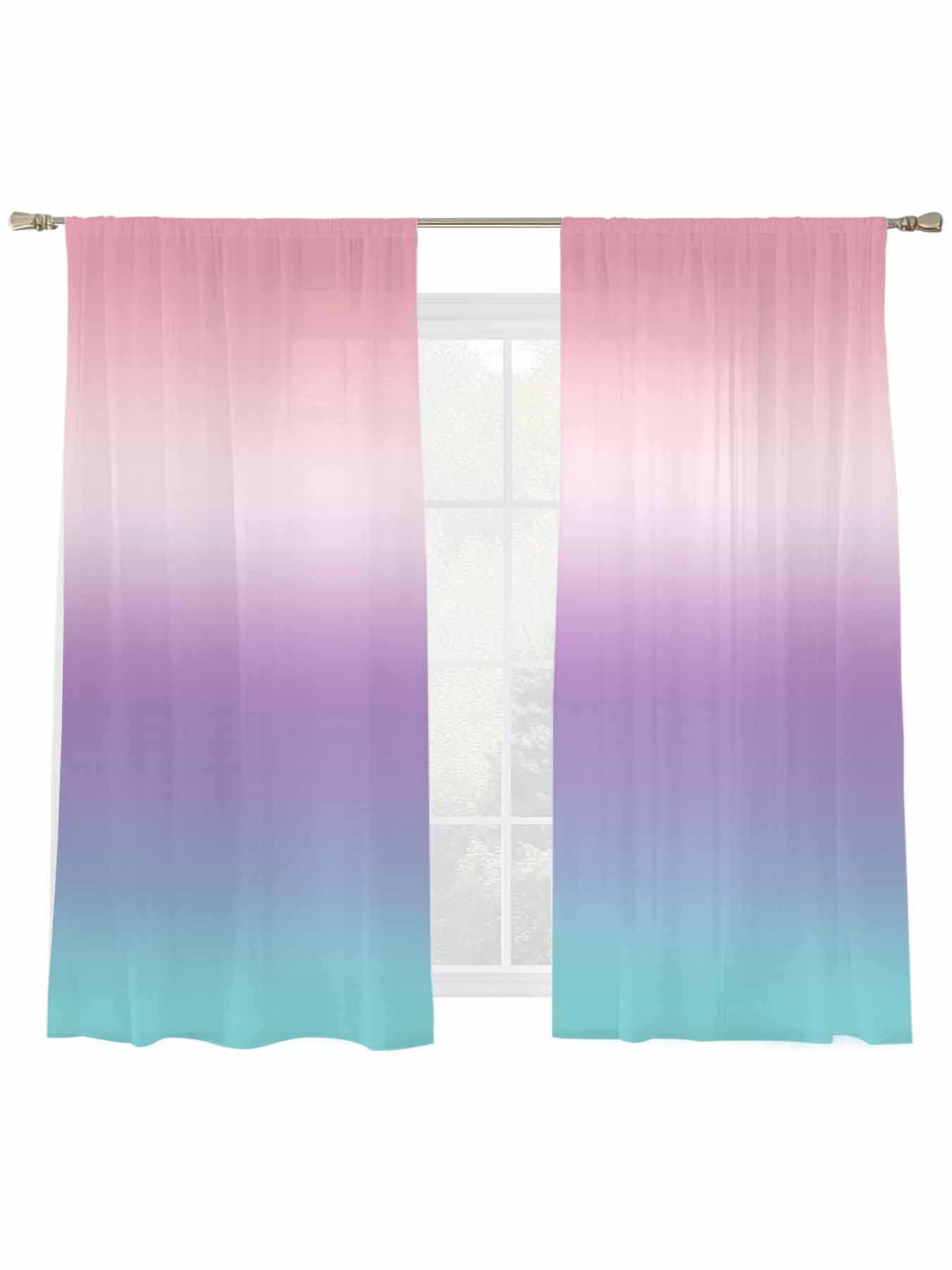 Coloredd Rainbow, Sheer Curtains 63 Inch Length 2 Panels Set, Semi ...