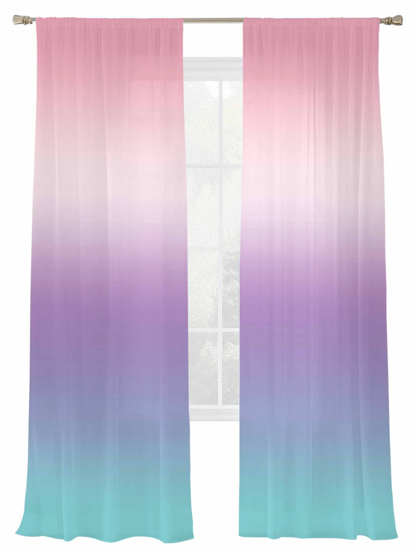 Coloredd Rainbow, Sheer Curtains 84 Inch Length 2 Panels Set, Semi ...