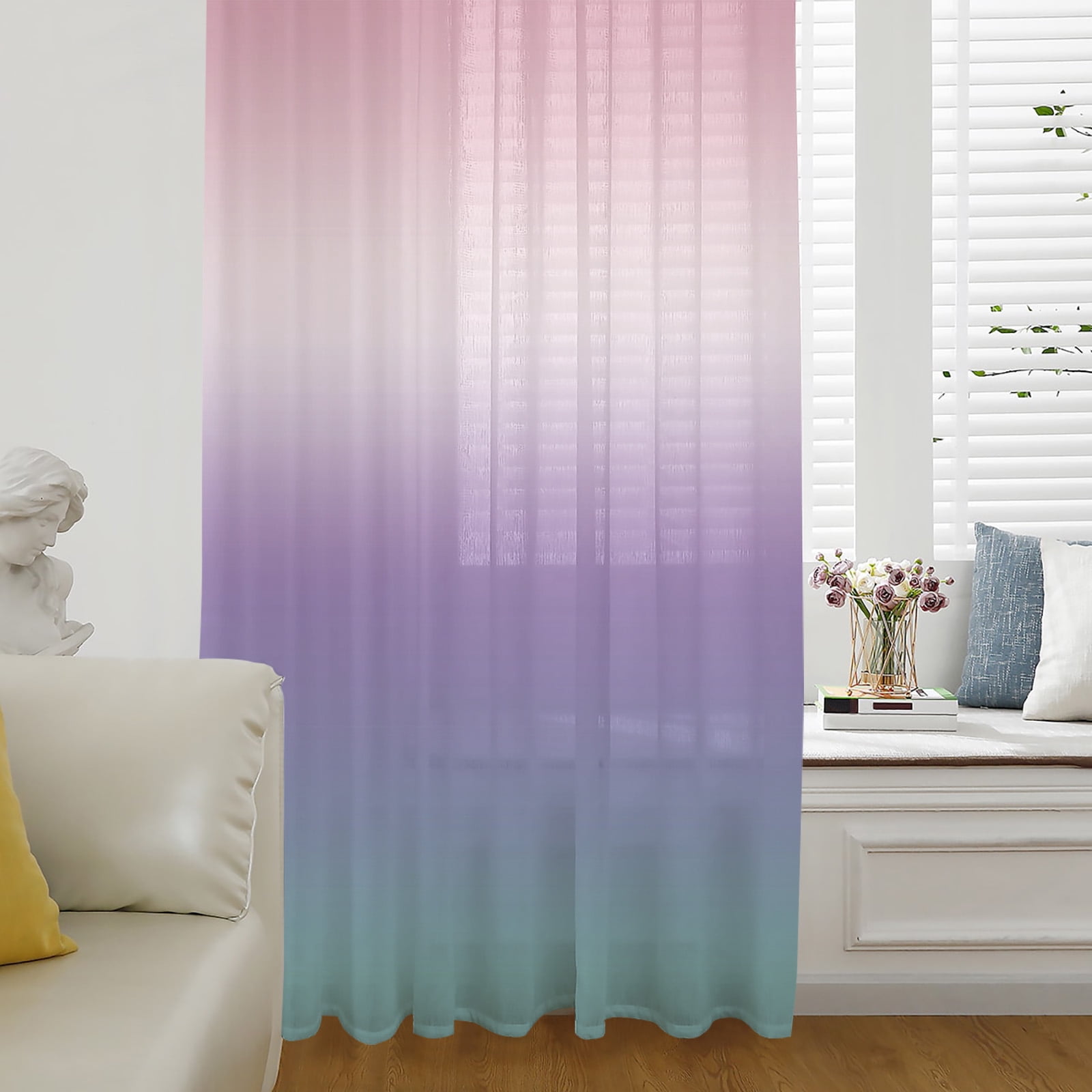 Coloredd Rainbow Window Curtain 96 Inches Long,Ombre Purple Pink Teal ...