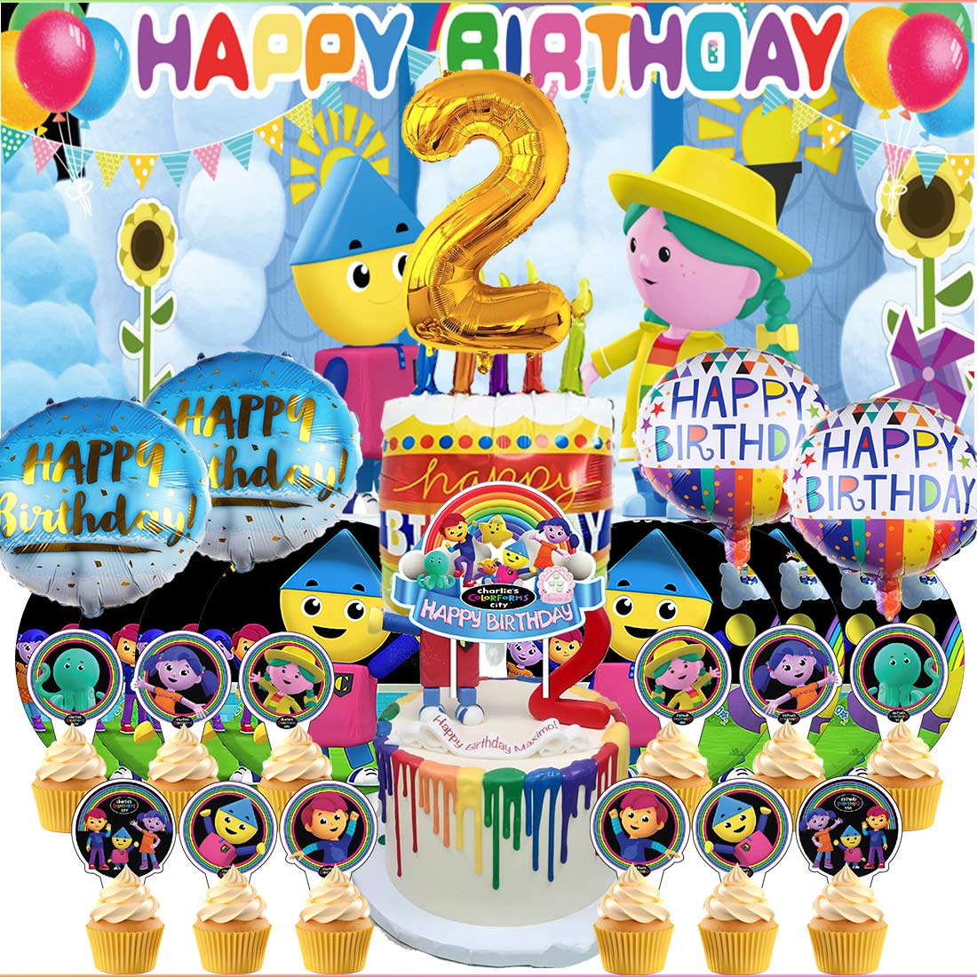 Colorforms City of Charlie 2nd Tableware Balloons Cake Toppers Backdrop ...