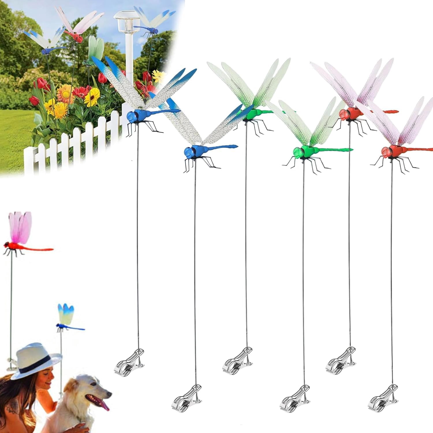 Colorfu Dragonfly Clip,3D Simulation,Humming Bird Stakes Fake, Plastics ...