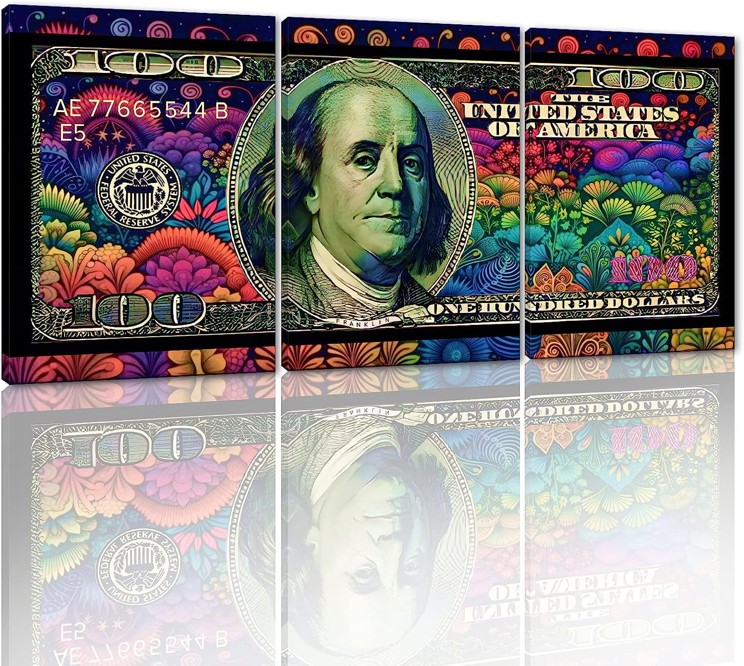 Colorful 100 Dollar Wall Art Money Decor Poster Colorful Botanical ...