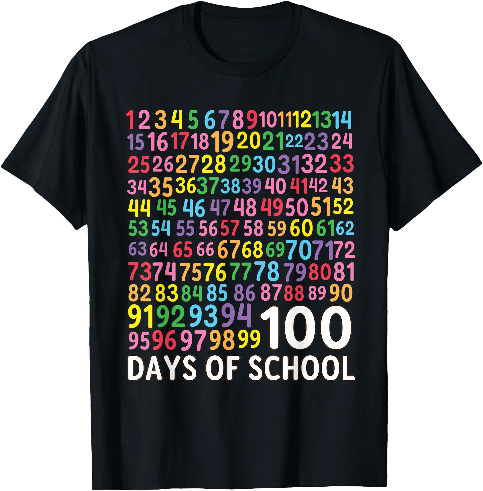 Colorful 100th Day School Numbers Celebration T-Shirt for Fun Learning ...