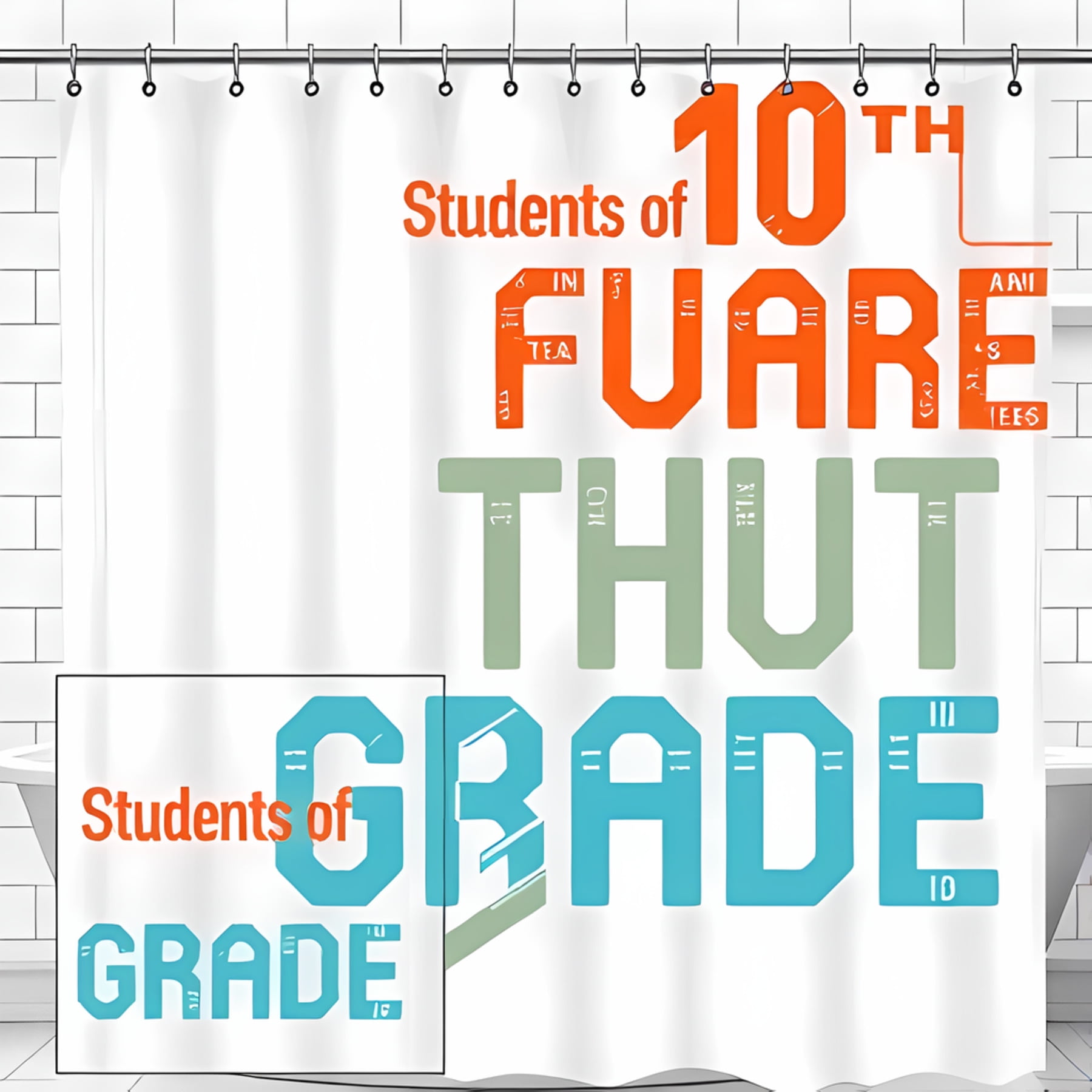 Colorful 10TH GRADE Shower Curtain - Youthful Design with Bold Orange ...